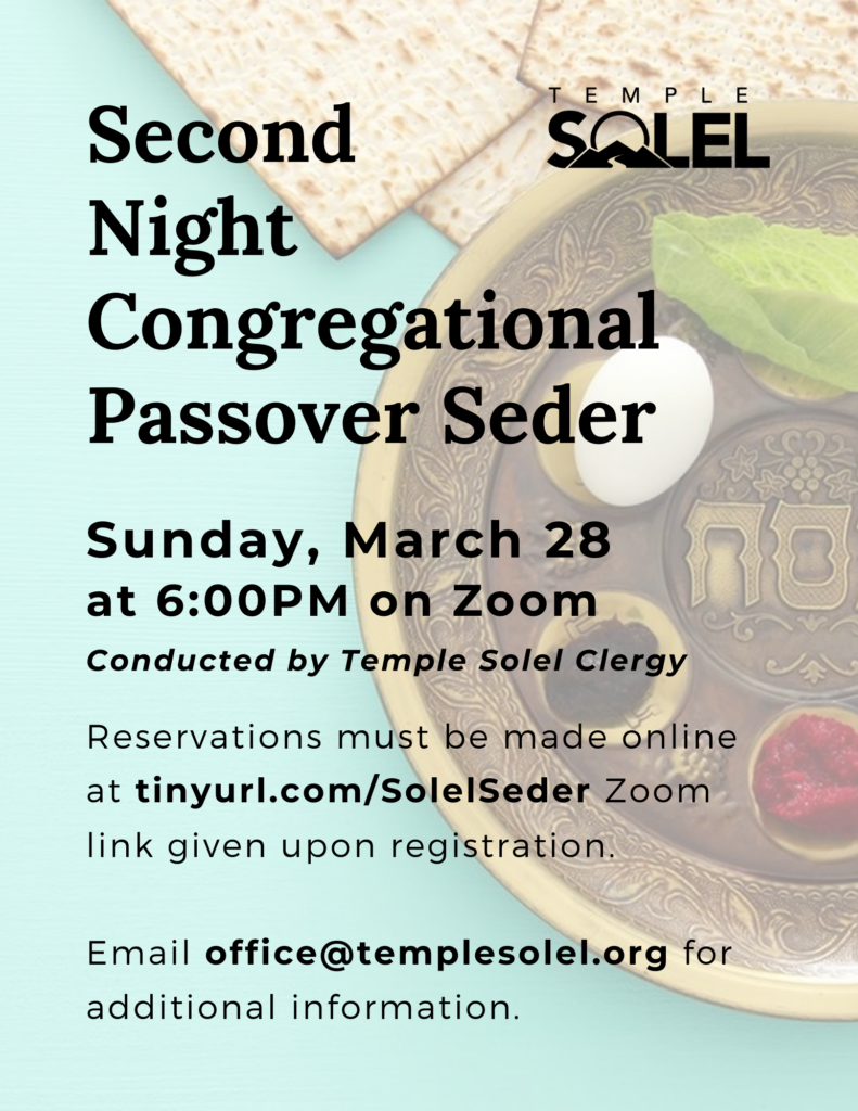 Second Night Congregational Passover Seder : Temple Solel